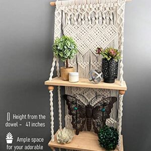 Induslyfe Tier 3 Tier 2 Macrame Wall Hanging Shelf Rack for Hanging Wall Decor Boho Shelf Wall Decor Plant Shelf, Boho White Hanging Shelf Woven Rope for Bedroom, Book