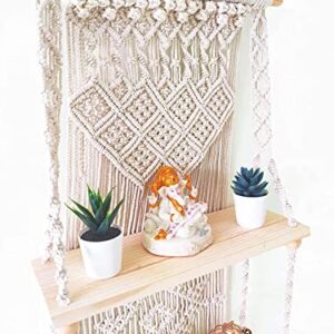 Induslyfe Tier 3 Tier 2 Macrame Wall Hanging Shelf Rack for Hanging Wall Decor Boho Shelf Wall Decor Plant Shelf, Boho White Hanging Shelf Woven Rope for Bedroom, Book