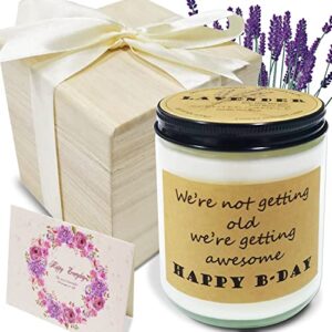 candles gifts for women, happy birthday candles gifts for her mom sister, 8oz lavender scented candle, soy wax jar candles birthday gift for friends men female coworker with wood gift box