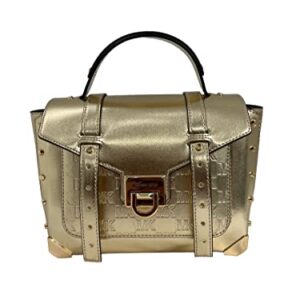 Michael Kors Manhattan Medium Leather and Logo Satchel (Pale Gold)