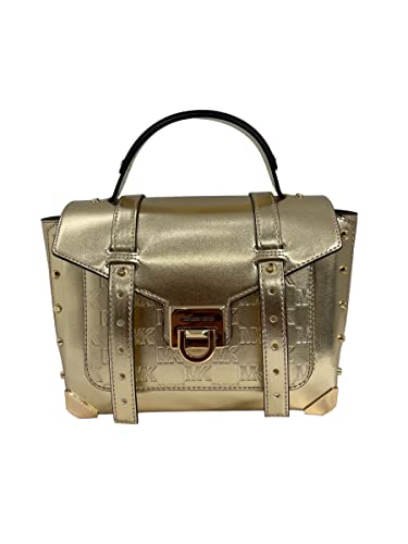 Michael Kors Manhattan Medium Leather and Logo Satchel (Pale Gold)