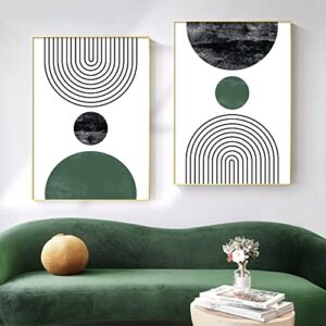 mid century modern wall art boho abstract painting green geometric print minimalist boho pictures olive green poster geometric abstract painting black line boho wall art for bedroom 16x24inx2 no frame