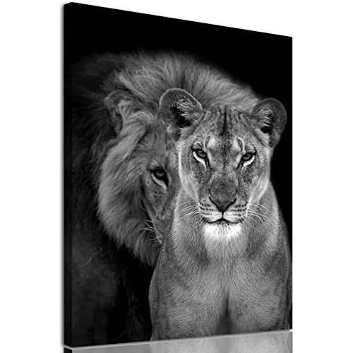 Lion and Lioness Canvas Wall Art Black and White Animal Pictures for Wall Decor Male and Female Lion Picture for Bedroom Modern Animal Canvas Print Wall Art Contemporary Decor for Home 16x24in No Frame