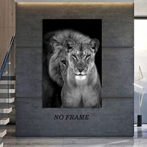 Lion and Lioness Canvas Wall Art Black and White Animal Pictures for Wall Decor Male and Female Lion Picture for Bedroom Modern Animal Canvas Print Wall Art Contemporary Decor for Home 16x24in No Frame