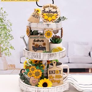 Sunflower Decor - Farmhouse Sunflower Decorations - Rustic Sunflower Tiered Tray Decor - Spring Summer Fall Wooden Signs for Home Kitchen Bathroom Table Bedroom Room Indoor (Tray Not Included)