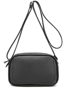 triple zip small crossbody bags for women, vegan leather crossbody purse for travel, lightweight shoulder bag black