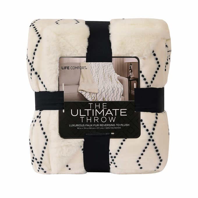 Life Comfort The Ultimate Throw I Luxurious Faux Fur Reversing to Plush I 60 in x 70 in I 100% Polyester I Great for Gifts I White