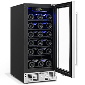 ldaily 15” wine & beverage cooler, built-in/freestanding wine refrigerator w/temperature memory, dual-layer tempered glass door, lock & keys, under counter mini fridge for soda, beer, wine, bar