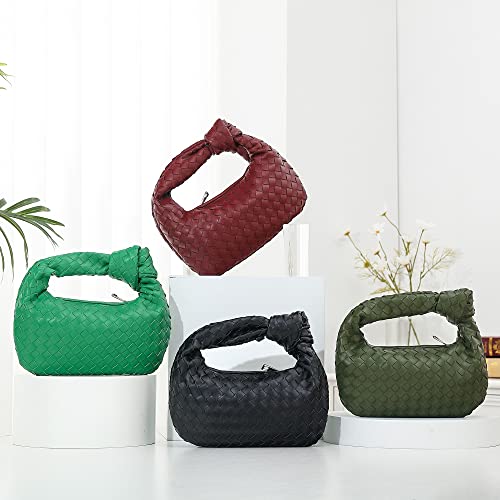 Knotted Woven Handbag For Women Soft Pu Leather Woven Shoulder Bag Fashion Designer Ladies Hobo Bag (Green)