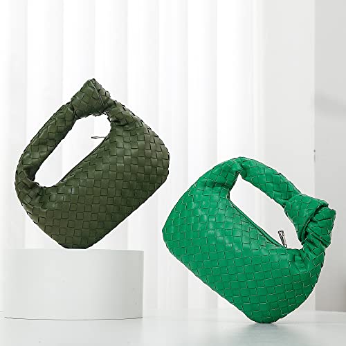 Knotted Woven Handbag For Women Soft Pu Leather Woven Shoulder Bag Fashion Designer Ladies Hobo Bag (Green)