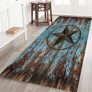 rustic long runner rug for hallway,country western barn texas star on old wooden plank,area rug non-slip floor carpet for bedroom living room indoor doormat entrance door mat washable kitchen rugs