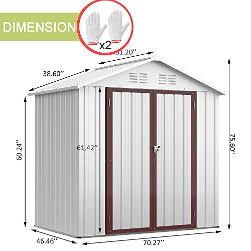 Hootata 6' × 4' Metal Outdoor Storage Shed with Door & Lock, Galvanized Waterproof Garden Storage Tool Shed with Base Frame for Backyard Patio,White-Chocolate