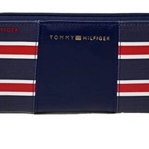 Tommy Hilfiger Women's Navy Red & White Logo Coated Canvas Zip Around Wallet Clutch Bag