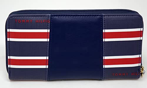 Tommy Hilfiger Women's Navy Red & White Logo Coated Canvas Zip Around Wallet Clutch Bag