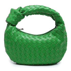 JBB Woven Handbag Bag for Women Leather Shoulder Bags Knotted Purse Soft Mini Hobo Clutch Green