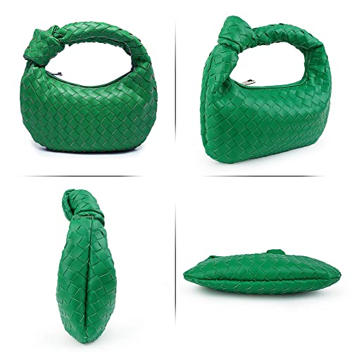 JBB Woven Handbag Bag for Women Leather Shoulder Bags Knotted Purse Soft Mini Hobo Clutch Green