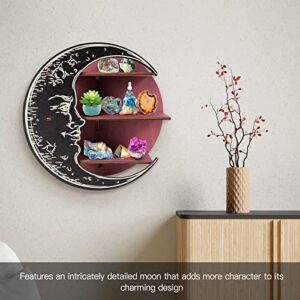 Mukorolee Moon Crystal Shelf, Antique Wooden Floating Shelves for Wall Decor, Wall-Mounted Crystal Shelf Display for Stones & Essential Oils Witchy Room Decor (White)