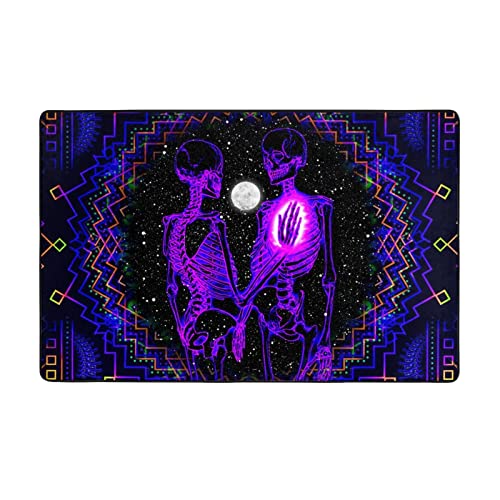 Skull Area Rugs,Blacklight Skull Trippy Area Rug,Rugs Non-Slip 3x5 Area Rug Carpet Soft Rugs Decor for Kitchen Bedroom Dining Home Room 60"X39"