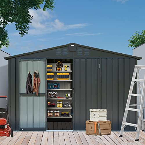 Domi Outdoor Storage Shed 10x8 FT, Metal Tool Sheds Storage House with Lockable Double Door,Large Bike Shed Waterproof for Garden,Backyard,Lawn