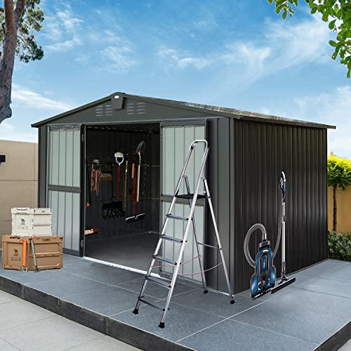 Domi Outdoor Storage Shed 10x8 FT, Metal Tool Sheds Storage House with Lockable Double Door,Large Bike Shed Waterproof for Garden,Backyard,Lawn