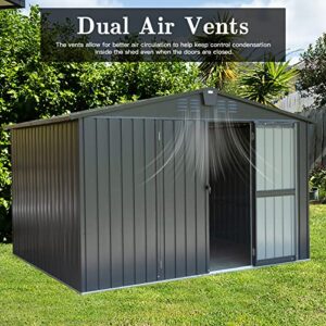 Domi Outdoor Storage Shed 10x8 FT, Metal Tool Sheds Storage House with Lockable Double Door,Large Bike Shed Waterproof for Garden,Backyard,Lawn