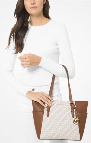 Michael Kors Charlotte Signature Large Top Zip Tote, Shoulder Bag bundle with XL Dust Bag Vanilla