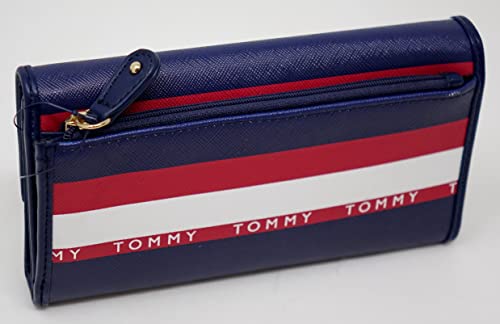 Tommy Hilfiger Women's Navy Blue Red White Logo Print Checkbook Wallet Clutch