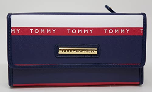 Tommy Hilfiger Women's Navy Blue Red White Logo Print Checkbook Wallet Clutch