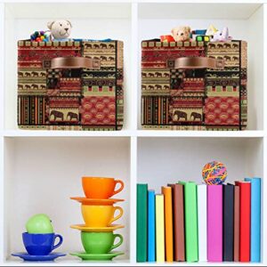 Gougeta Foldable Storage Basket with Handle, African Tribal Mandala Elephant Rectangular Canvas Organizer Bins for Home Office Closet Clothes Toys 1 Pack