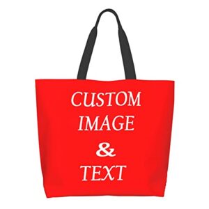 personalized shoulder bag with custom text photo tote bag for women red one size