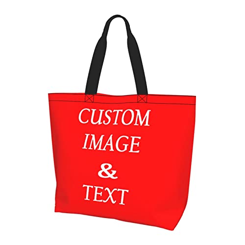 Personalized Shoulder Bag with Custom Text Photo Tote Bag for Women Red One Size