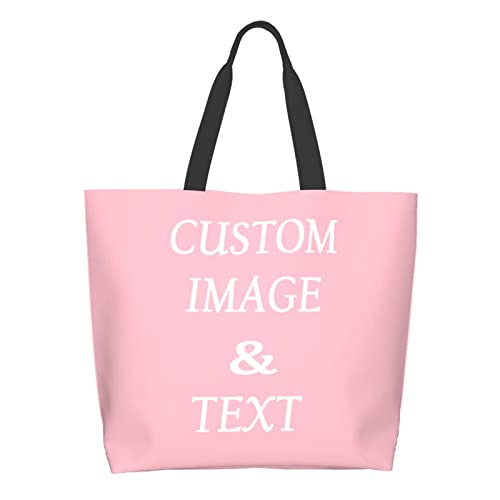 Custom Large Tote Bag,Design Your Own Shoulder Bag Personalized Top Handle Satchel Handbag for Work Travel Business Shopping or Leisure Pink