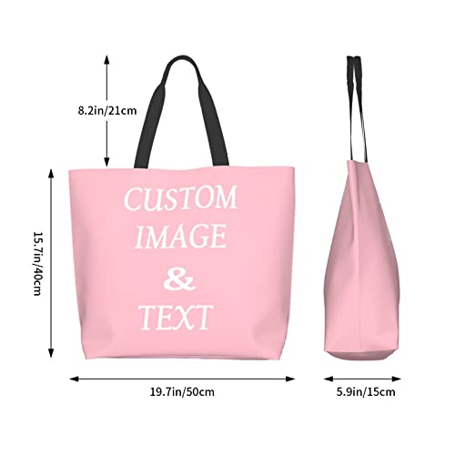 Custom Large Tote Bag,Design Your Own Shoulder Bag Personalized Top Handle Satchel Handbag for Work Travel Business Shopping or Leisure Pink