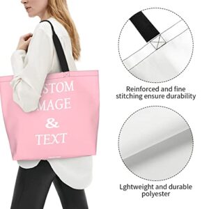 Custom Large Tote Bag,Design Your Own Shoulder Bag Personalized Top Handle Satchel Handbag for Work Travel Business Shopping or Leisure Pink