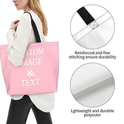 Custom Large Tote Bag,Design Your Own Shoulder Bag Personalized Top Handle Satchel Handbag for Work Travel Business Shopping or Leisure Pink