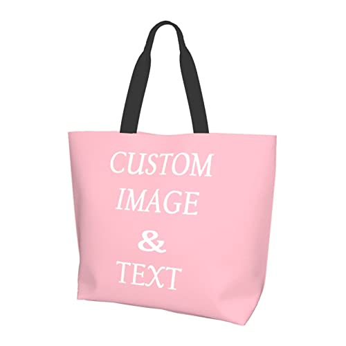 Custom Large Tote Bag,Design Your Own Shoulder Bag Personalized Top Handle Satchel Handbag for Work Travel Business Shopping or Leisure Pink