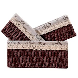 3 pcs handmade wicker storage baskets set shelf baskets,woven decorative home storage bins for bedroom,livingroom,kitchenroom,table,closet,pantry, entryway, home decor brown