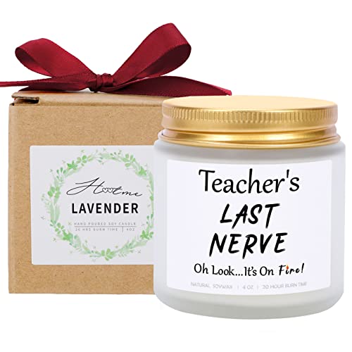 LUCKYBUNNY Teacher's Last Nerve Candles Gifts, 4 Oz Lavender Scented Soy Candles, Teacher Appreciation Gift, Naughty Christmas Gift for Teacher, Funny Thank You Gift from Student