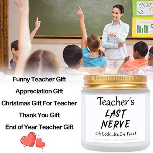 LUCKYBUNNY Teacher's Last Nerve Candles Gifts, 4 Oz Lavender Scented Soy Candles, Teacher Appreciation Gift, Naughty Christmas Gift for Teacher, Funny Thank You Gift from Student