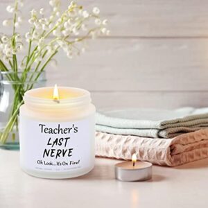 LUCKYBUNNY Teacher's Last Nerve Candles Gifts, 4 Oz Lavender Scented Soy Candles, Teacher Appreciation Gift, Naughty Christmas Gift for Teacher, Funny Thank You Gift from Student