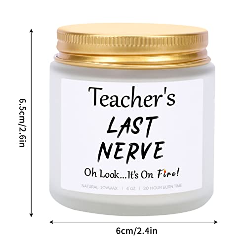 LUCKYBUNNY Teacher's Last Nerve Candles Gifts, 4 Oz Lavender Scented Soy Candles, Teacher Appreciation Gift, Naughty Christmas Gift for Teacher, Funny Thank You Gift from Student