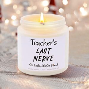 LUCKYBUNNY Teacher's Last Nerve Candles Gifts, 4 Oz Lavender Scented Soy Candles, Teacher Appreciation Gift, Naughty Christmas Gift for Teacher, Funny Thank You Gift from Student