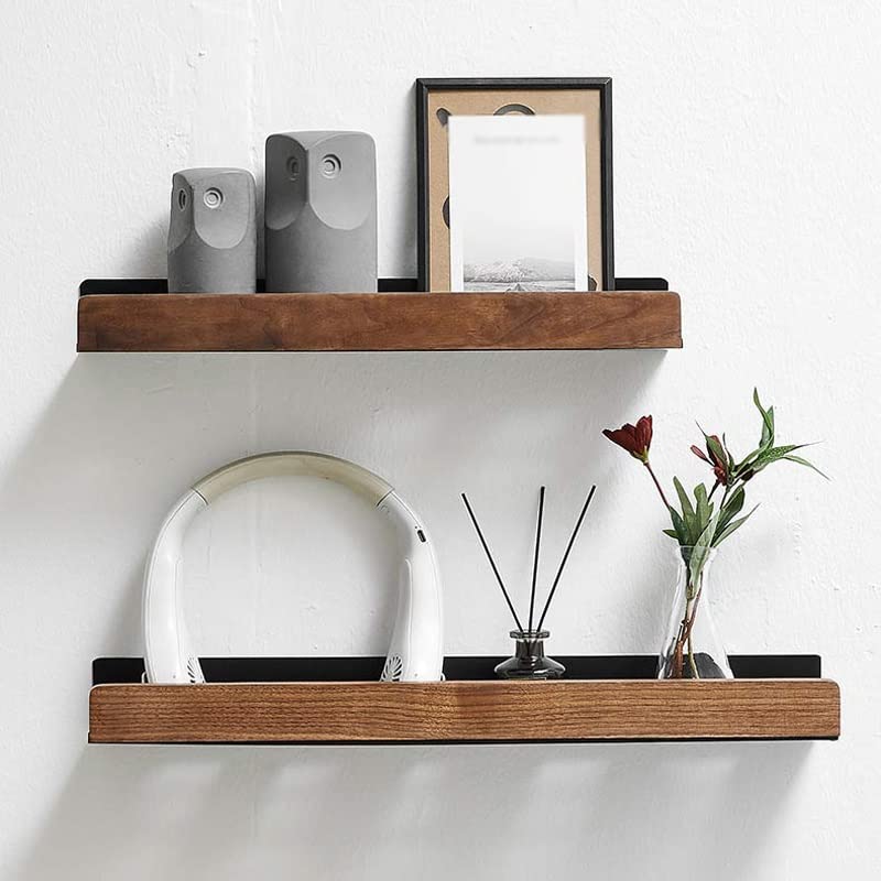 PDGJG Bathroom Wall Mounted Solid Wood Shelf Black Walnut Aluminum Single Layer Shelf Front Cosmetic Storage Rack