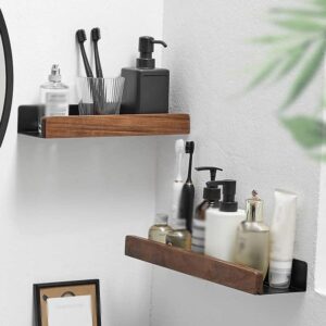 PDGJG Bathroom Wall Mounted Solid Wood Shelf Black Walnut Aluminum Single Layer Shelf Front Cosmetic Storage Rack