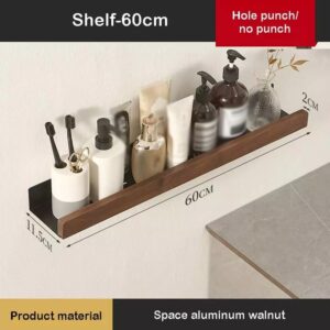 PDGJG Bathroom Wall Mounted Solid Wood Shelf Black Walnut Aluminum Single Layer Shelf Front Cosmetic Storage Rack