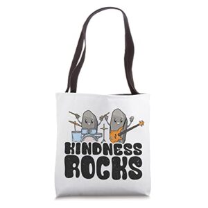 anti-bullying rainbow hippie music teacher kindness rocks tote bag