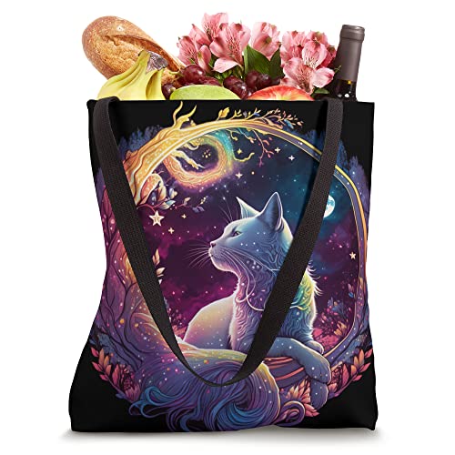 Embrace Mystical Vibes with Cat and Moonlight Design Tote Bag