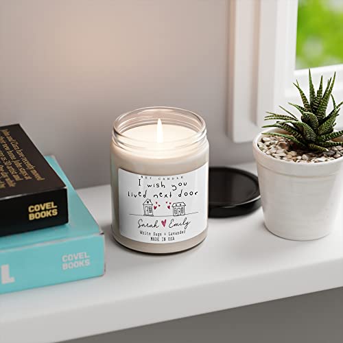 NHI Handwriting I Wish You Lived Next Door, Eucalyptus & Lavender Scented Soy Wax Candle for Home, 9oz Transparent Jar, Home Decor, New Apartment Gifts for Women, Her, Besties, Couples, Best Friend