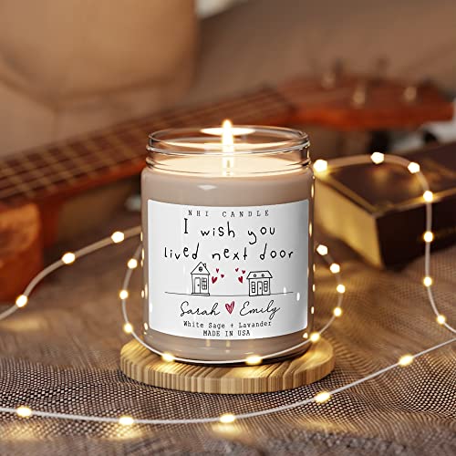 NHI Handwriting I Wish You Lived Next Door, Eucalyptus & Lavender Scented Soy Wax Candle for Home, 9oz Transparent Jar, Home Decor, New Apartment Gifts for Women, Her, Besties, Couples, Best Friend