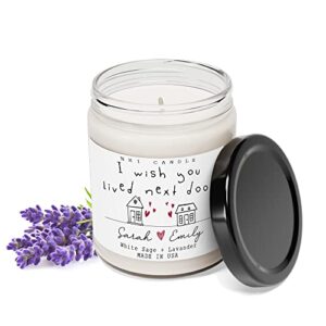 NHI Handwriting I Wish You Lived Next Door, Eucalyptus & Lavender Scented Soy Wax Candle for Home, 9oz Transparent Jar, Home Decor, New Apartment Gifts for Women, Her, Besties, Couples, Best Friend